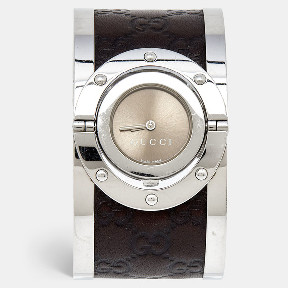 Gucci | Accessories | Gucci Bronze Stainless Steel Leather Twirl ...
